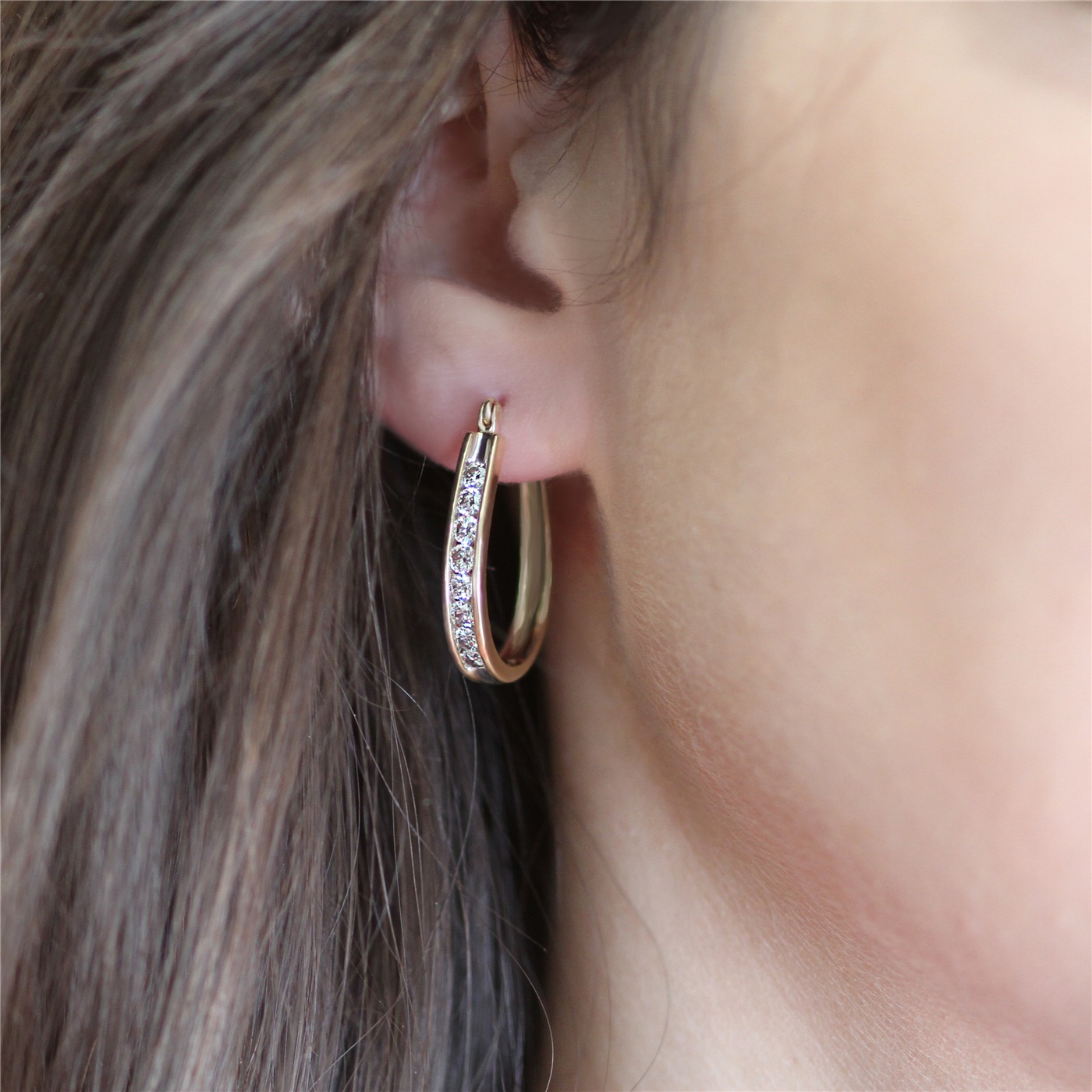 14K Yellow Gold & Channel Set Diamond Hoop Earrings - 1ct Diamond Hoops