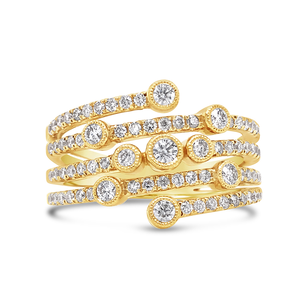 14k Yellow Gold & .65ctw Five Row Diamond Ring