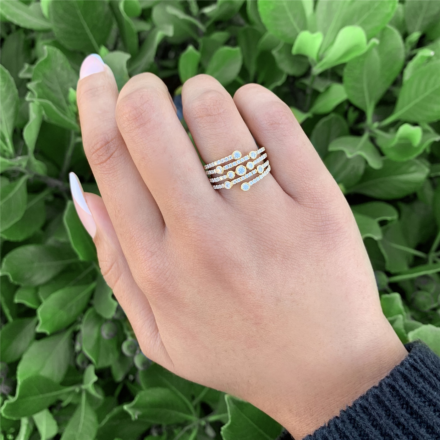 14k Yellow Gold & .65ctw Five Row Diamond Ring