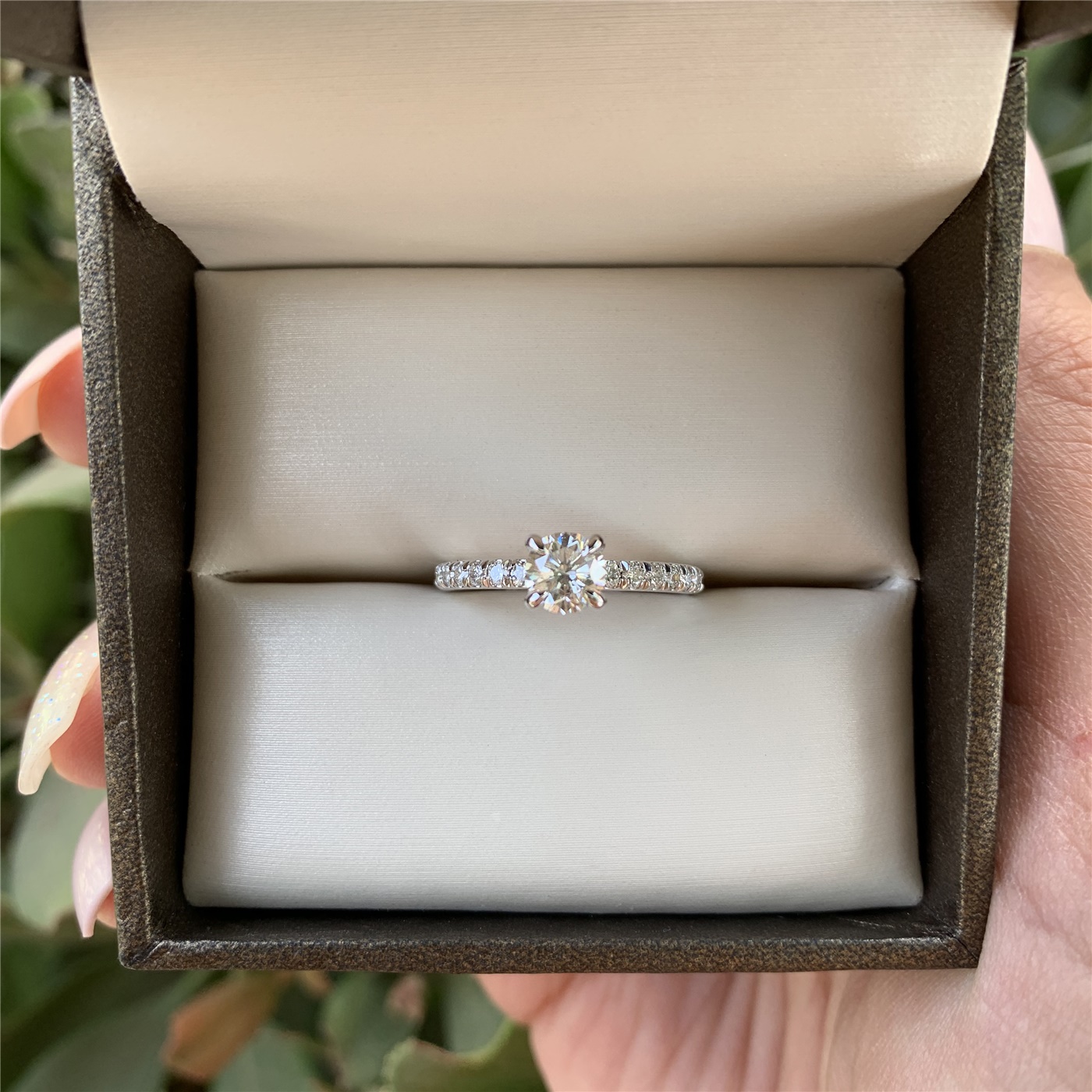 Gorgeous French Set Diamond Engagement Ring, .50ct Round GIA in Center