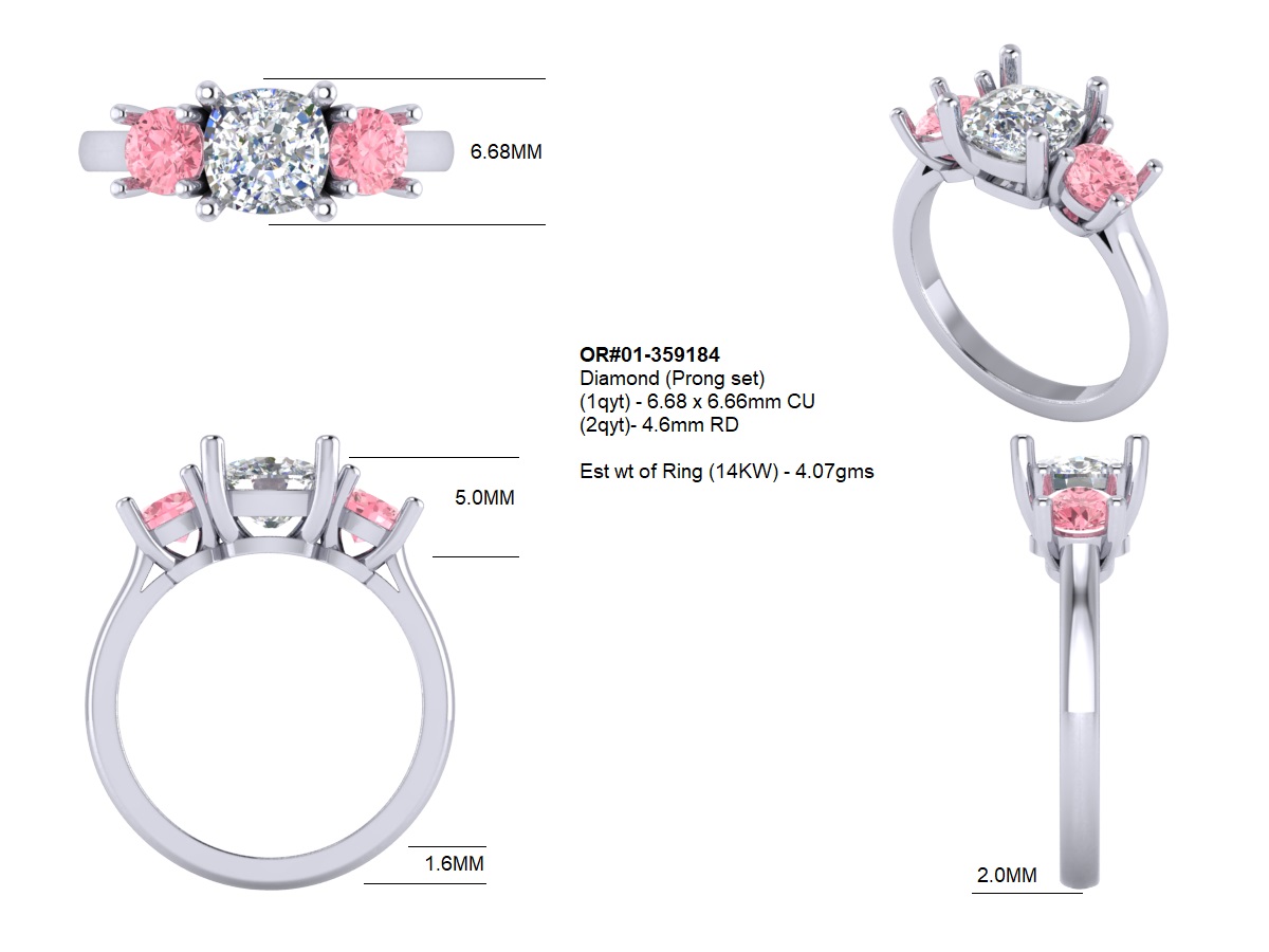 Pink Diamond 3 Stone Ring Custom Made