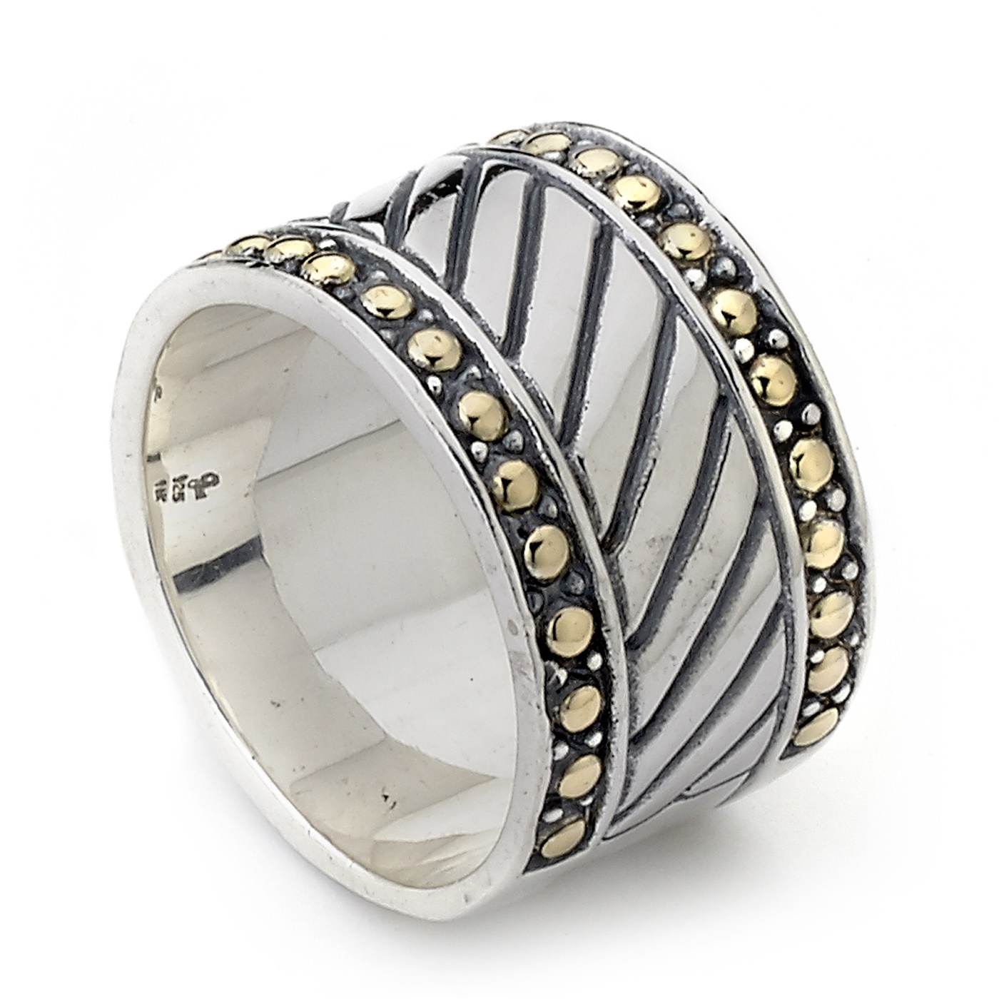Samuel B. Silver and 18K Gold Wide Band - 13mm wide Sterling and Gold Ring